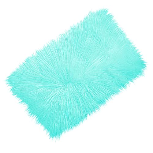 WLLHYF 20 Inch Faux Sheepskin Fur Fuzzy Rug, Ultra Soft Rectangle White Furry Rugs Luxury Fuzzy Sheepskin Area Rugs for Bedroom Living Room Sofa Shaggy Silky Plush Carpet Bedside Rug Floor Mat (Blue)