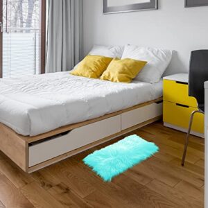 WLLHYF 20 Inch Faux Sheepskin Fur Fuzzy Rug, Ultra Soft Rectangle White Furry Rugs Luxury Fuzzy Sheepskin Area Rugs for Bedroom Living Room Sofa Shaggy Silky Plush Carpet Bedside Rug Floor Mat (Blue)