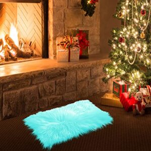 WLLHYF 20 Inch Faux Sheepskin Fur Fuzzy Rug, Ultra Soft Rectangle White Furry Rugs Luxury Fuzzy Sheepskin Area Rugs for Bedroom Living Room Sofa Shaggy Silky Plush Carpet Bedside Rug Floor Mat (Blue)