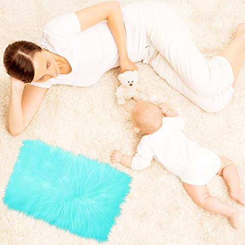 WLLHYF 20 Inch Faux Sheepskin Fur Fuzzy Rug, Ultra Soft Rectangle White Furry Rugs Luxury Fuzzy Sheepskin Area Rugs for Bedroom Living Room Sofa Shaggy Silky Plush Carpet Bedside Rug Floor Mat (Blue)