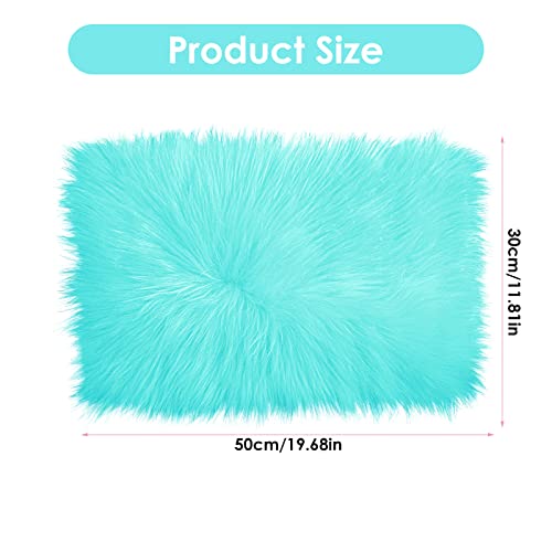 WLLHYF 20 Inch Faux Sheepskin Fur Fuzzy Rug, Ultra Soft Rectangle White Furry Rugs Luxury Fuzzy Sheepskin Area Rugs for Bedroom Living Room Sofa Shaggy Silky Plush Carpet Bedside Rug Floor Mat (Blue)