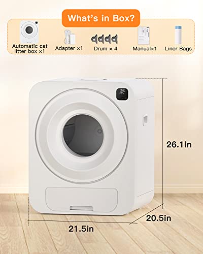 Self Cleaning Cat Litter Box, Automatic Litter Box Wi-Fi Enabled Smart Robort with 24H App Remote Control, Low Noise, Odor Removal, 78L Large Space for Multiple Cats