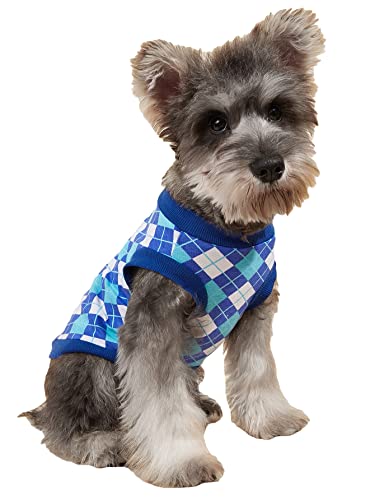 QWINEE Geometric Pattern Dog Tank Top Soft Stretchy Sleeveless Cat Puppy Vest for Small Medium and Large Dogs Cats Kitten Blue XS