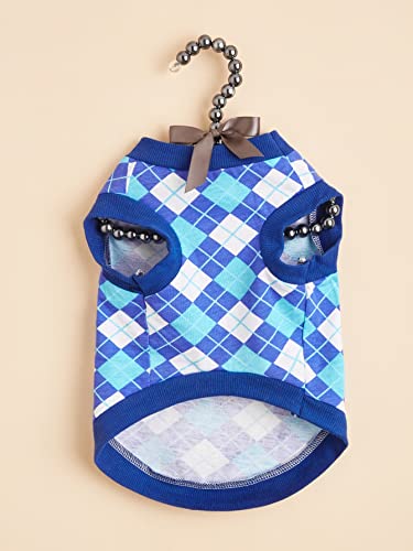 QWINEE Geometric Pattern Dog Tank Top Soft Stretchy Sleeveless Cat Puppy Vest for Small Medium and Large Dogs Cats Kitten Blue XS