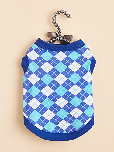 QWINEE Geometric Pattern Dog Tank Top Soft Stretchy Sleeveless Cat Puppy Vest for Small Medium and Large Dogs Cats Kitten Blue XS