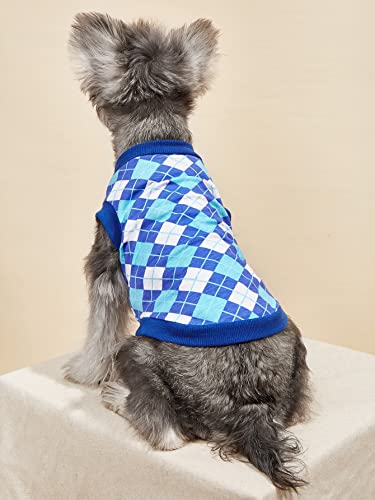 QWINEE Geometric Pattern Dog Tank Top Soft Stretchy Sleeveless Cat Puppy Vest for Small Medium and Large Dogs Cats Kitten Blue XS