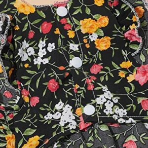 QWINEE Flower Print Dog Dress Ruffle Sleeve Puppy Princess Dress Casual Lightweight Party Vacation Dresses for Small Medium Cats Dogs Black M