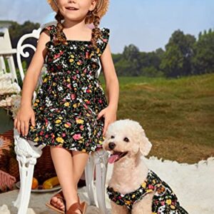 QWINEE Flower Print Dog Dress Ruffle Sleeve Puppy Princess Dress Casual Lightweight Party Vacation Dresses for Small Medium Cats Dogs Black M