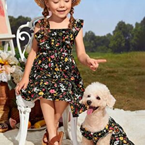 QWINEE Flower Print Dog Dress Ruffle Sleeve Puppy Princess Dress Casual Lightweight Party Vacation Dresses for Small Medium Cats Dogs Black M