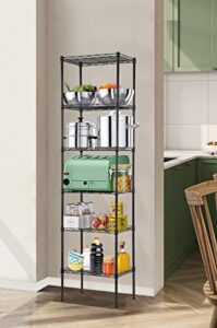 biqwbic 6 tier storage shelf wire shelving unit, adjustable shelves standing metal storage rack for kitchen pantry closet, steel storage shelves display organizer rack, 17" lx12 wx63 h, black