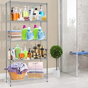 BIQWBIC 5 Tier Wire Shelving Unit Storage Rack, Metal Adjustable Storage Shelves for Bathroom Laundry Room, Wire Standing Storage Shelf Units, 36" Lx14 Wx72 H, 1250 Lbs Capacity, Chrome