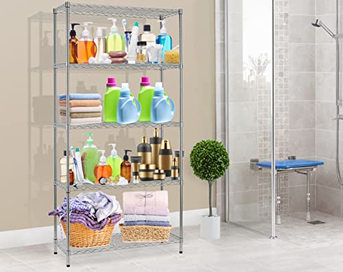 BIQWBIC 5 Tier Wire Shelving Unit Storage Rack, Metal Adjustable Storage Shelves for Bathroom Laundry Room, Wire Standing Storage Shelf Units, 36" Lx14 Wx72 H, 1250 Lbs Capacity, Chrome