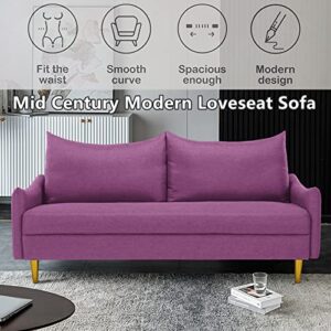 Gynsseh Modern Loveseat Sofa, 100% Polyester Upholstered Sofa Couch with Golden Metal Leg, 67" W Mid Century Love Seat Sofas for Living Room Bedroom Home Office (Purple)