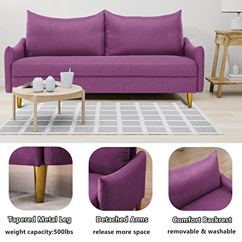 Gynsseh Modern Loveseat Sofa, 100% Polyester Upholstered Sofa Couch with Golden Metal Leg, 67" W Mid Century Love Seat Sofas for Living Room Bedroom Home Office (Purple)