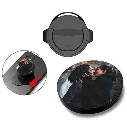 Customized Photo Foldable Cell Phones Stand and Tablets Holder,Detachable Personalized Pop Phone Socket, Wireless Charger Supported-Round Black