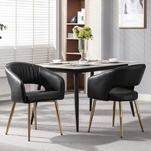 ZSARTS Black Leather Dining Chairs Set of 4, Modern Upholstered Gold Accent Chairs with Hollow Back Tufted Kitchen Chairs Side Chairs for Dining Room Living Room Reception Room