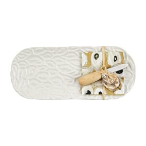 mud pie oyster hostess set, tray 6" x 14 1/2" | knife 6" | napkins 5" x 5", white