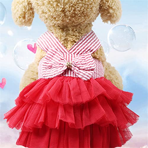 HonpraD Dog Dress for Large Dogs Girl Clothing Cat Jacket Pet Supplies Striped Suspender Mesh Skirt Dress New Year Eve Dresses for Dogs