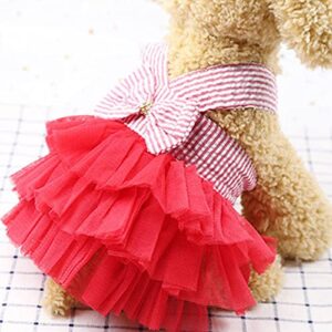 HonpraD Dog Dress for Large Dogs Girl Clothing Cat Jacket Pet Supplies Striped Suspender Mesh Skirt Dress New Year Eve Dresses for Dogs