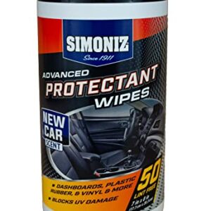 Simoniz New Car Scent Advanced UV Protectant Wipes Wipes – Interior Protectant or Most Surfaces -  Plastic, Rubber, Vinyl Dashboards, Seats, Doors & Tires -Great for Cars, Trucks, SUVs, Boats 50 Count