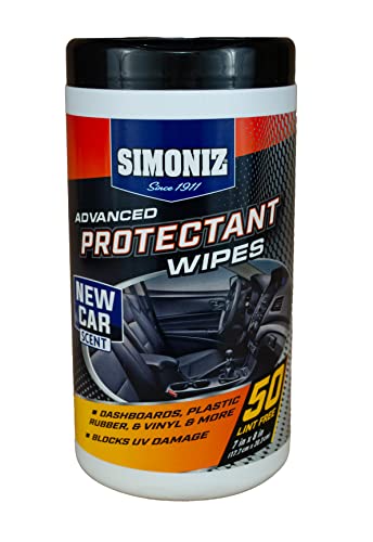 Simoniz New Car Scent Advanced UV Protectant Wipes Wipes – Interior Protectant or Most Surfaces -  Plastic, Rubber, Vinyl Dashboards, Seats, Doors & Tires -Great for Cars, Trucks, SUVs, Boats 50 Count