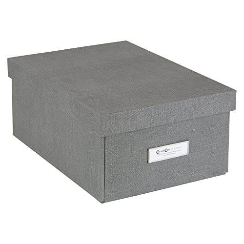 Bigso Karin KD Collapsible Storage Box | Photo Storage Box with Labelframe for Easy Identification | Simple Assembly without Tools | Decorative Storage Boxes with Lids | 8.9″x12.4″x5.4″ | Grey