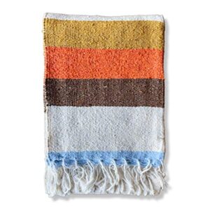 sundream supply mexican blanket - thick authentic handwoven beach blanket, perfect outdoor serape throw for picnics yoga & camping, soft home decor falsa throw, baja blanket (brown, orange & gold)