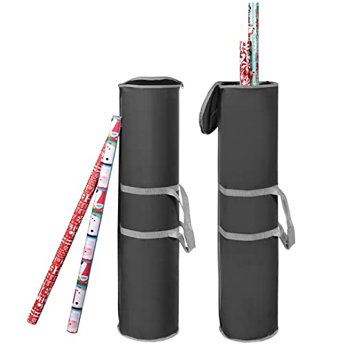 ProPik Wrapping Paper Storage Bag | Gift Wrap Holder Organizer | 2 Pack Store Up to 48 Rolls 40 Inch Long | Heavy Duty 600D Oxford Material Holiday Container | Top & side handles (Black)