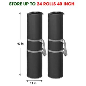 ProPik Wrapping Paper Storage Bag | Gift Wrap Holder Organizer | 2 Pack Store Up to 48 Rolls 40 Inch Long | Heavy Duty 600D Oxford Material Holiday Container | Top & side handles (Black)