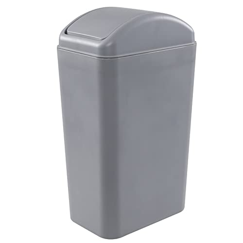 Zerdyne 1-Pack 3.5 Gallon Plastic Trash Bin with Lid, Swing Lid Trash Can, Gray