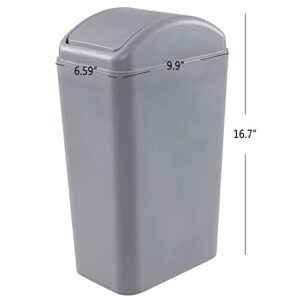 Zerdyne 1-Pack 3.5 Gallon Plastic Trash Bin with Lid, Swing Lid Trash Can, Gray