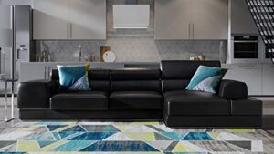 zuri furniture encore 122" right-chaisemodern sectional - full grain leather in black