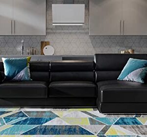 Zuri Furniture Encore 122" Right-ChaiseModern Sectional - Full Grain Leather in Black