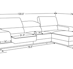 Zuri Furniture Encore 122" Right-ChaiseModern Sectional - Full Grain Leather in Black