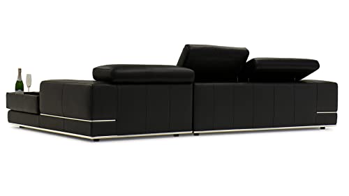 Zuri Furniture Encore 122" Right-ChaiseModern Sectional - Full Grain Leather in Black