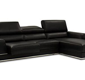 Zuri Furniture Encore 122" Right-ChaiseModern Sectional - Full Grain Leather in Black