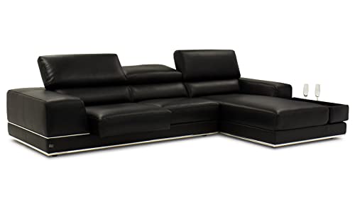 Zuri Furniture Encore 122" Right-ChaiseModern Sectional - Full Grain Leather in Black