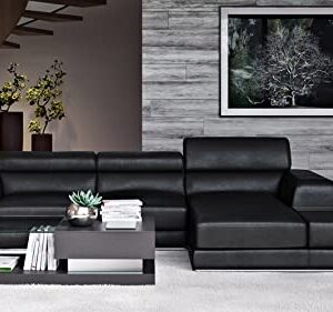 Zuri Furniture Encore 122" Right-ChaiseModern Sectional - Full Grain Leather in Black