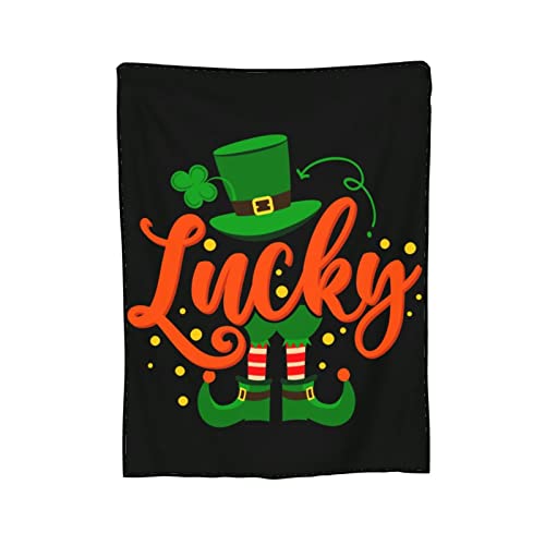 Lucky - Funny St Patrick's Day Irish Leprechaun Throw Blanket Soft Warm Cozy Lightweight Blankets Lucky Green Day Gift Flannel Blanket for Sofa Couch Bed Office Holiday Decorative 50"X40"