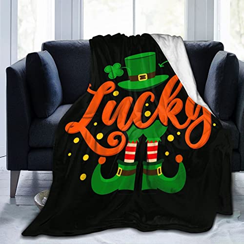 Lucky - Funny St Patrick's Day Irish Leprechaun Throw Blanket Soft Warm Cozy Lightweight Blankets Lucky Green Day Gift Flannel Blanket for Sofa Couch Bed Office Holiday Decorative 50"X40"