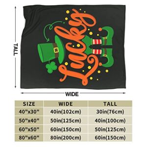 Lucky - Funny St Patrick's Day Irish Leprechaun Throw Blanket Soft Warm Cozy Lightweight Blankets Lucky Green Day Gift Flannel Blanket for Sofa Couch Bed Office Holiday Decorative 50"X40"