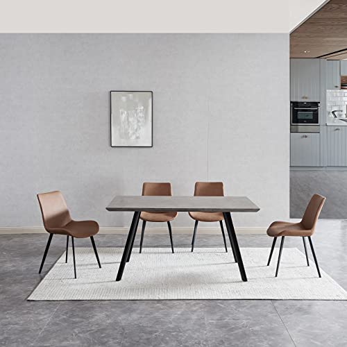 Mid-Century Dining Table Set of 4, 47.2'' Modern Rectangular Table, Farmhouse MDF Slate Kitchen Table and Upholstered Faux Leather Chairs, 5-Piece Kitchen Dining Set(1 Table with 4 Brown Chairs)