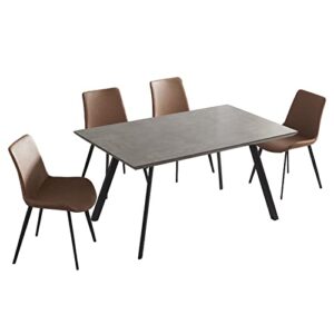 Mid-Century Dining Table Set of 4, 47.2'' Modern Rectangular Table, Farmhouse MDF Slate Kitchen Table and Upholstered Faux Leather Chairs, 5-Piece Kitchen Dining Set(1 Table with 4 Brown Chairs)