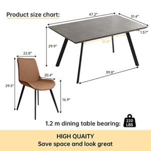 Mid-Century Dining Table Set of 4, 47.2'' Modern Rectangular Table, Farmhouse MDF Slate Kitchen Table and Upholstered Faux Leather Chairs, 5-Piece Kitchen Dining Set(1 Table with 4 Brown Chairs)