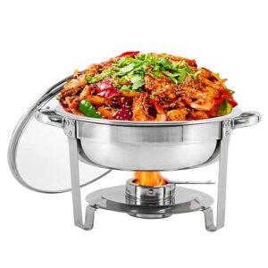 horestkit chafing dish buffet set stainless steel round chafers and buffet warmers set with glass viewing lid, 5qt foldable complete food warmer