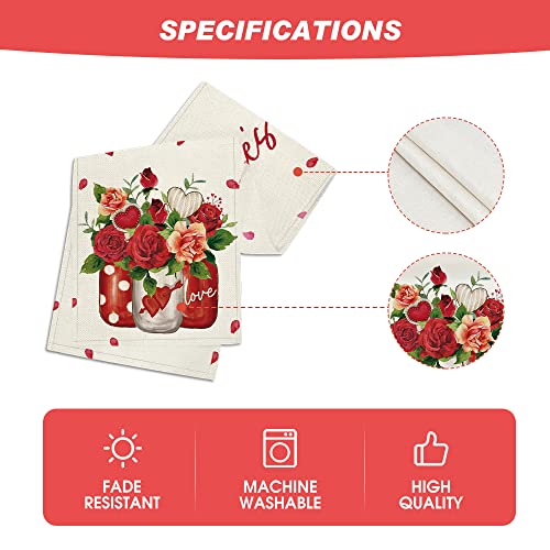 Artoid Mode Rose Vase Valentine's Day Table Runner, Seasonal Kitchen Dining Table Decoration for Indoor Home Party 13x72 Inch