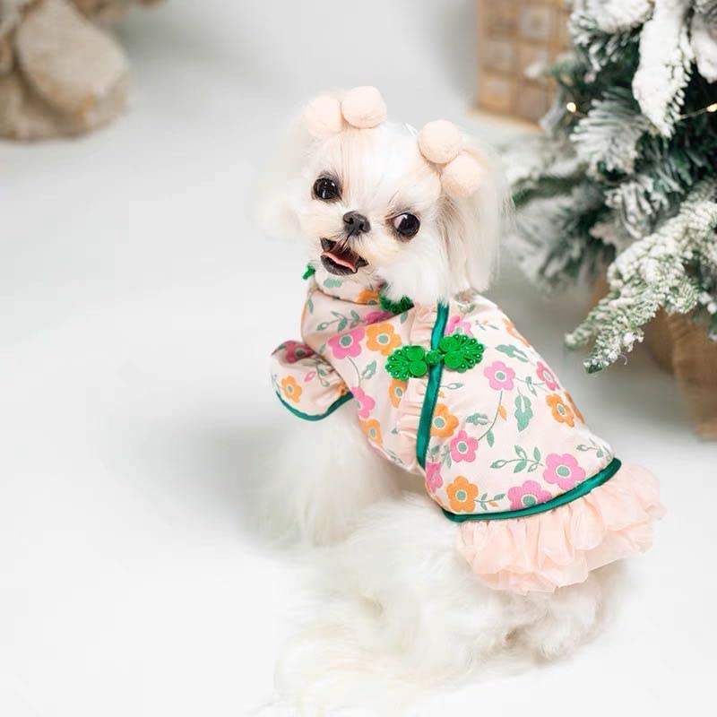 TaniWina Pet Clothing Cheongsam Chinese New Year Winter Clothes pet Clothing for Small Dogs (XS)