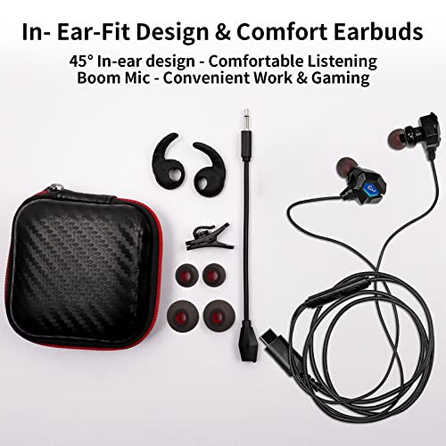 USB C Earbuds with Boom Mic for iPhone 15 Pro Max Gaming Headset Wired in-Ear Type C Earphones Noise Canceling USB C Headphones for iPad OnePlus 10 Samsung Fold 5 4 Flip 3 S23 S22 S21 Pixel 7 Pro 6A