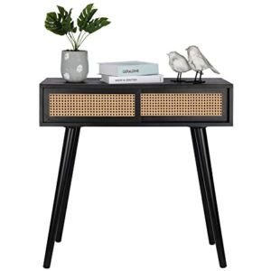 Console Table, Small Entryway Table, Console Tables for Entryway, Rattan Dresser Side Table Black Entry Table Narrow Console Table Modern Hallway Table Boho Sofa Table for Living Room, Vanity Desk