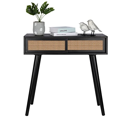 Console Table, Small Entryway Table, Console Tables for Entryway, Rattan Dresser Side Table Black Entry Table Narrow Console Table Modern Hallway Table Boho Sofa Table for Living Room, Vanity Desk